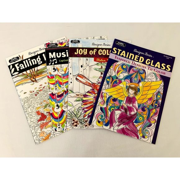 Kappa | Other | New Lot 4 Adult Coloring Books Musicbirdsleavesstained ...